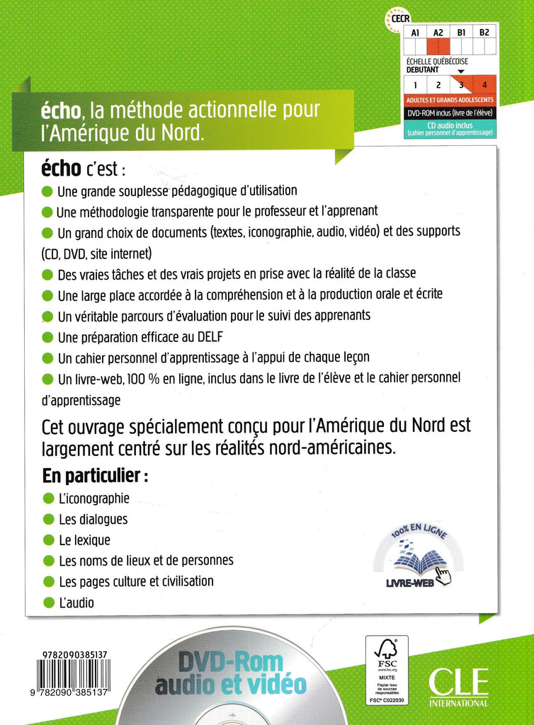 Echo: pour l'Amérique du Nord A2 - Livre de l'élève + DVD - 9782090385137 - Bay Language Books
