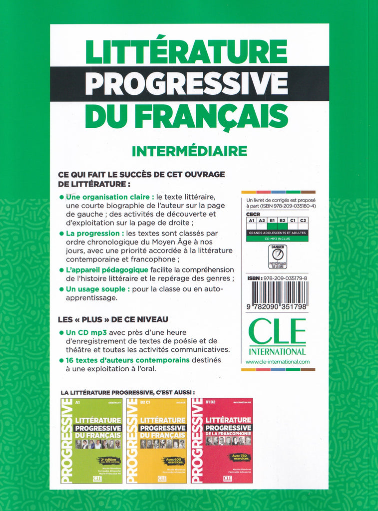 Littérature progressive du français B1B2 + CD - 9782090351798 - Bay ...