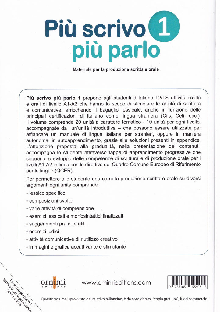 Più scrivo più parlo 1 (A1-A2) - 9786185554071 - Bay Language Books