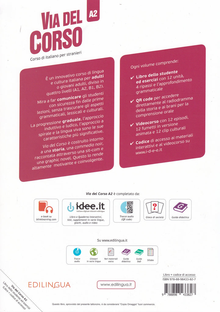 Via del Corso A2 - Libro dello studente ed esercizi - 9788898433827 ...
